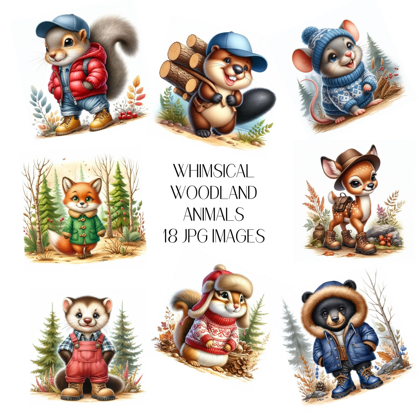 Baby Animals Clipart, Whimsical Animals Clipart, Cute Clipart, Woodland ...