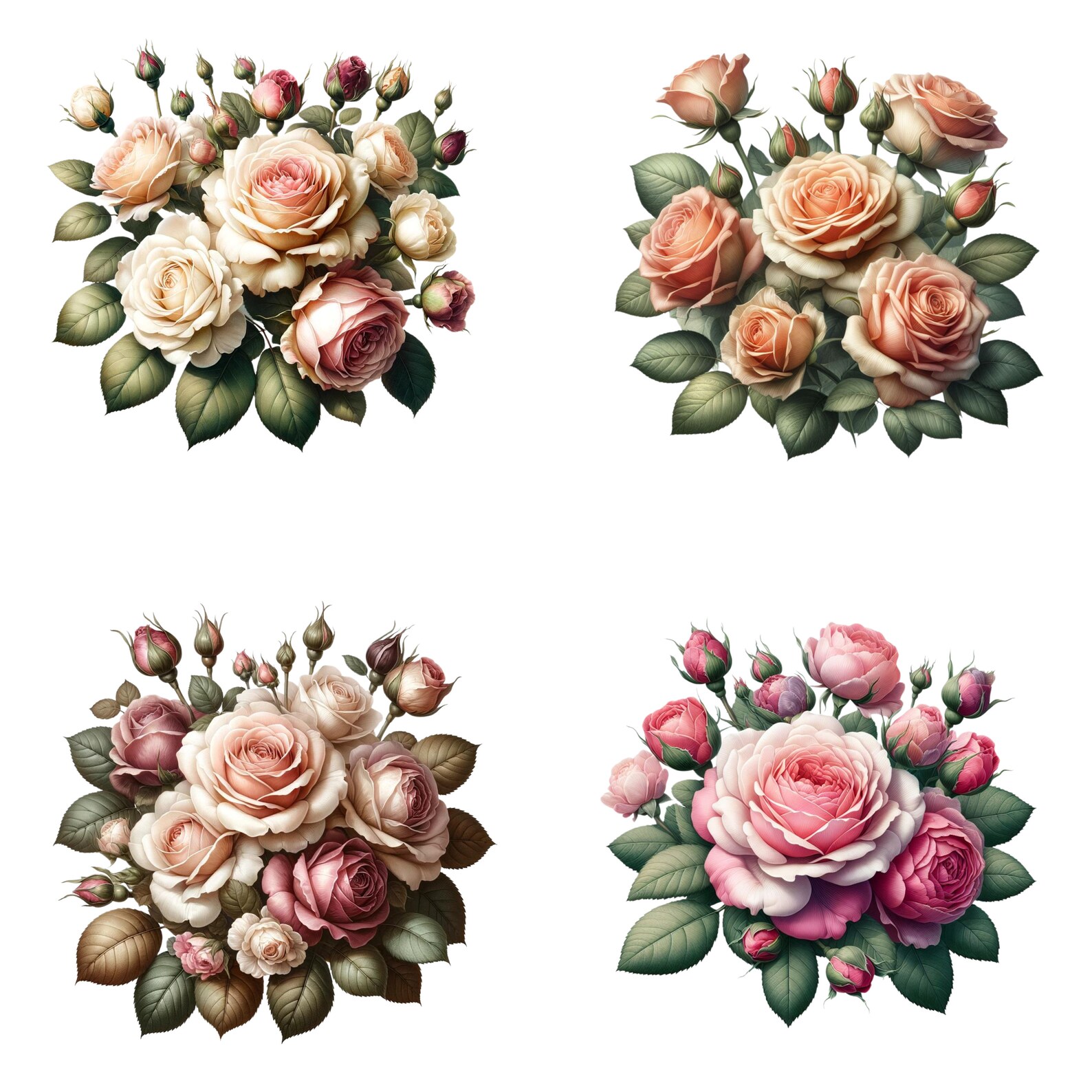 Roses Clipart, Floral Clipart, Digital Downloads, 18PNG, Clipart Images ...