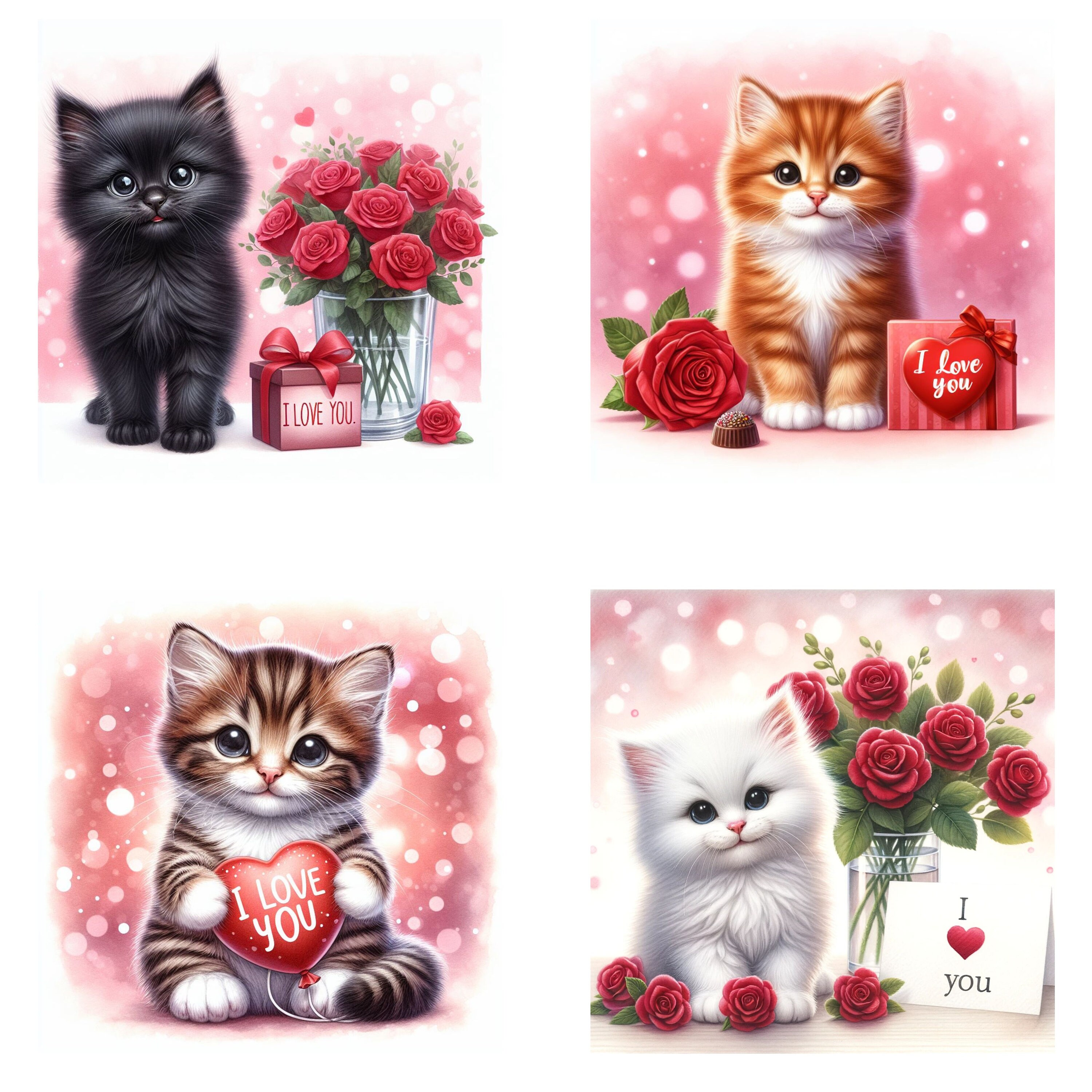 Valentine Kittens Clipart, Digital Downloads, Clipart, Watercolour ...