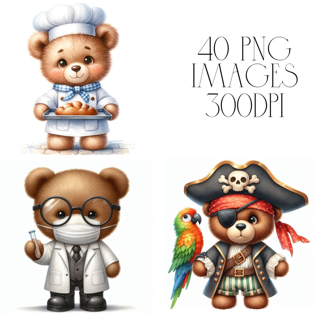 Dress up Teddy Bears, Digital Downloads, Clipart, Watercolour ...
