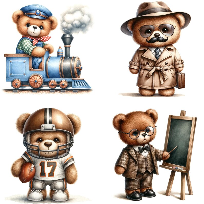 Dress up Teddy Bears, Digital Downloads, Clipart, Watercolour ...