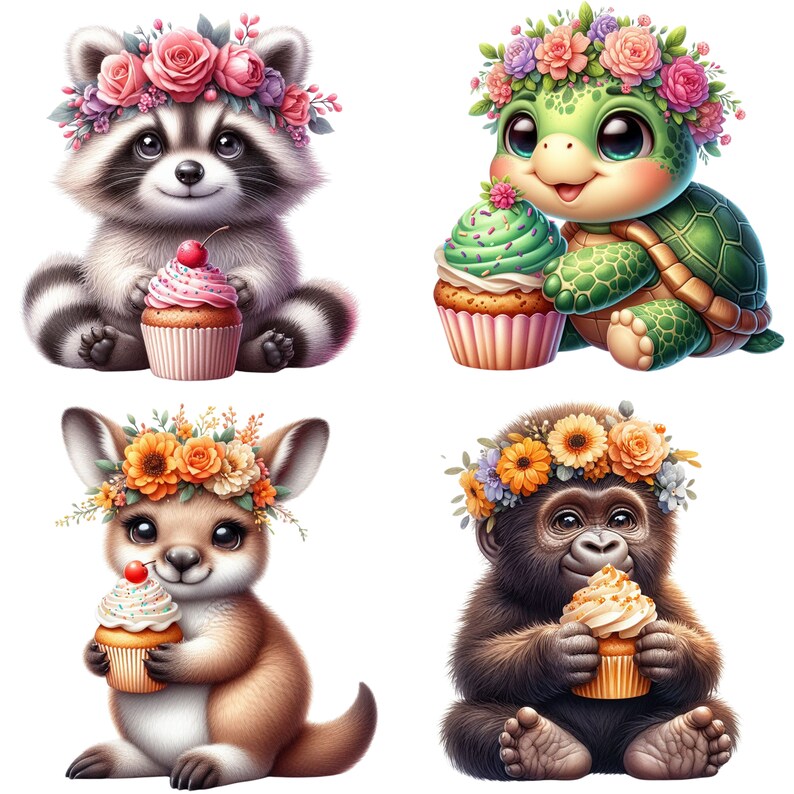 Animal Cupcake Clipart, Watercolor PNG Images (digital Download) - Etsy