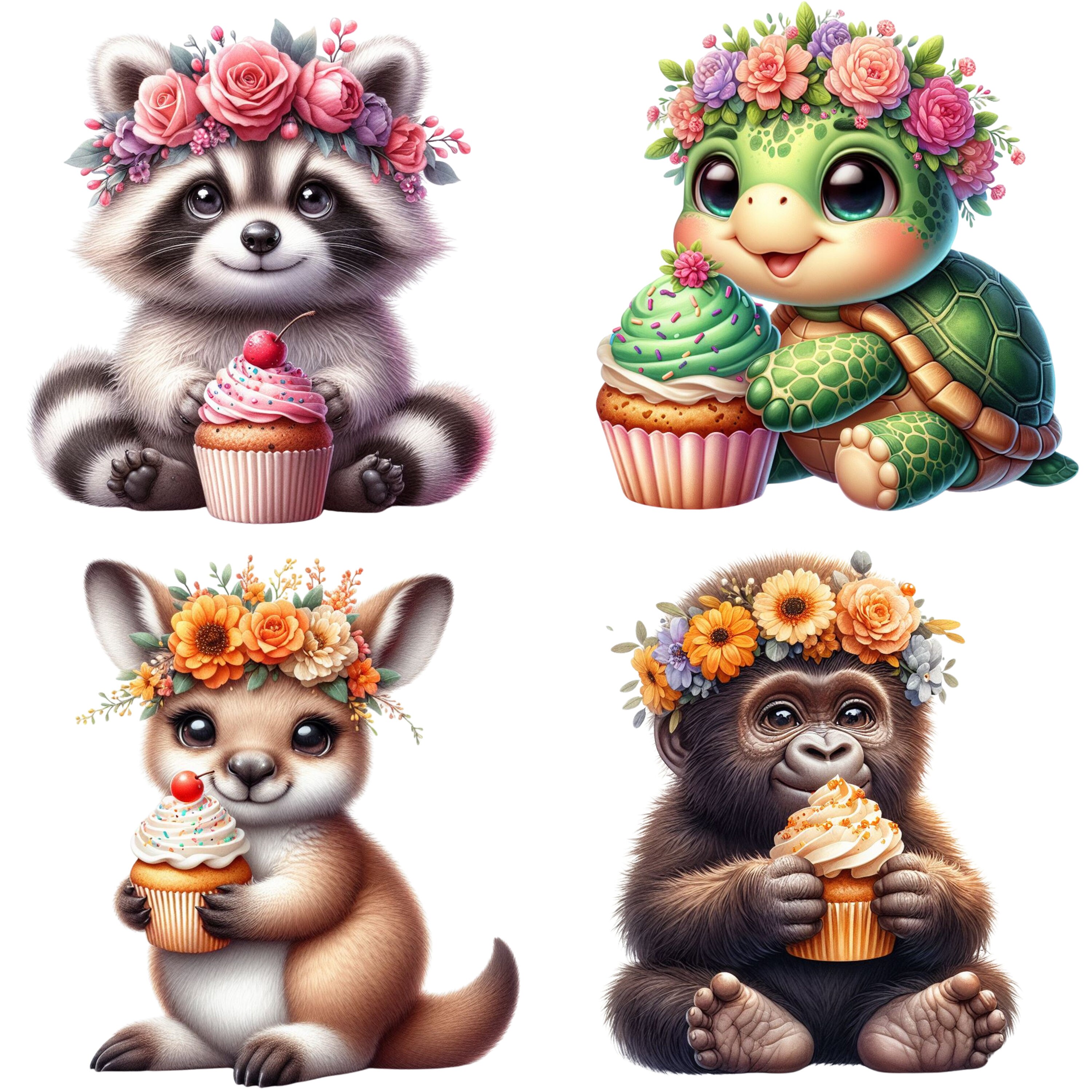 Animal Cupcake Clipart, Watercolor PNG Images (digital Download) - Etsy