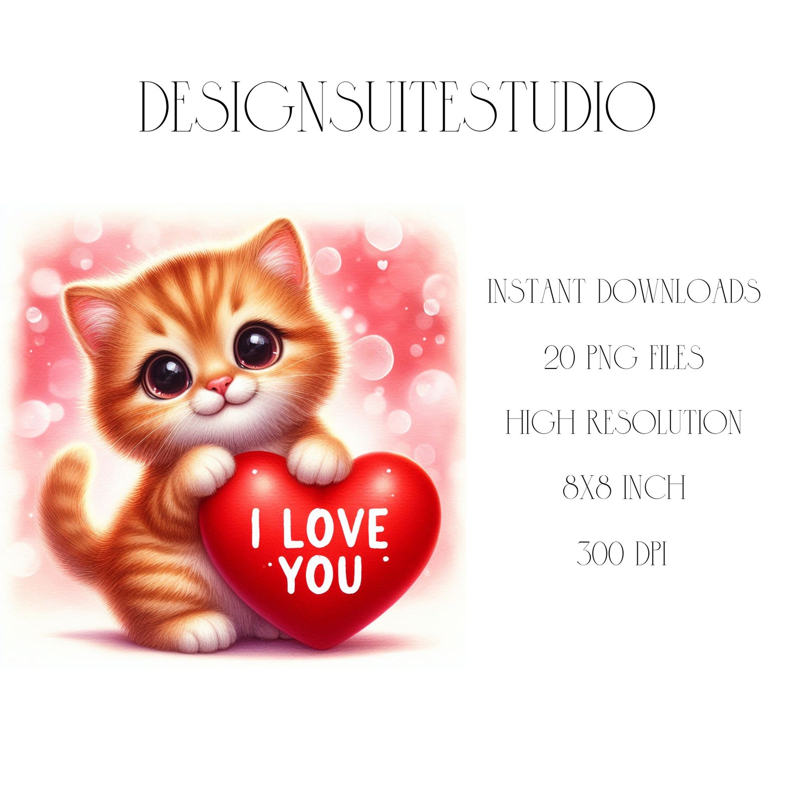 Valentine Kittens Clipart, Digital Downloads, Clipart, Watercolour ...