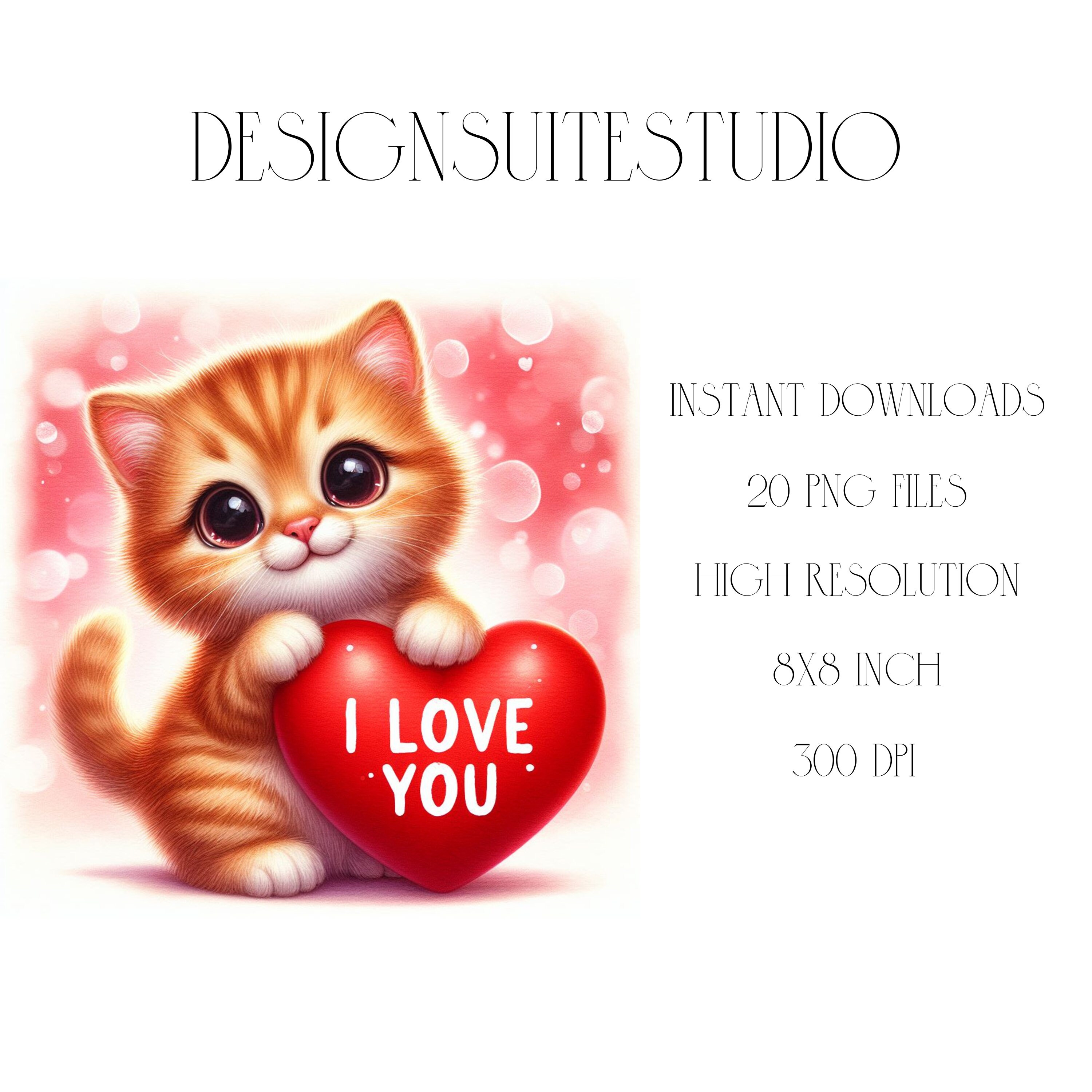 Valentine Kittens Clipart, Digital Downloads, Clipart, Watercolour ...