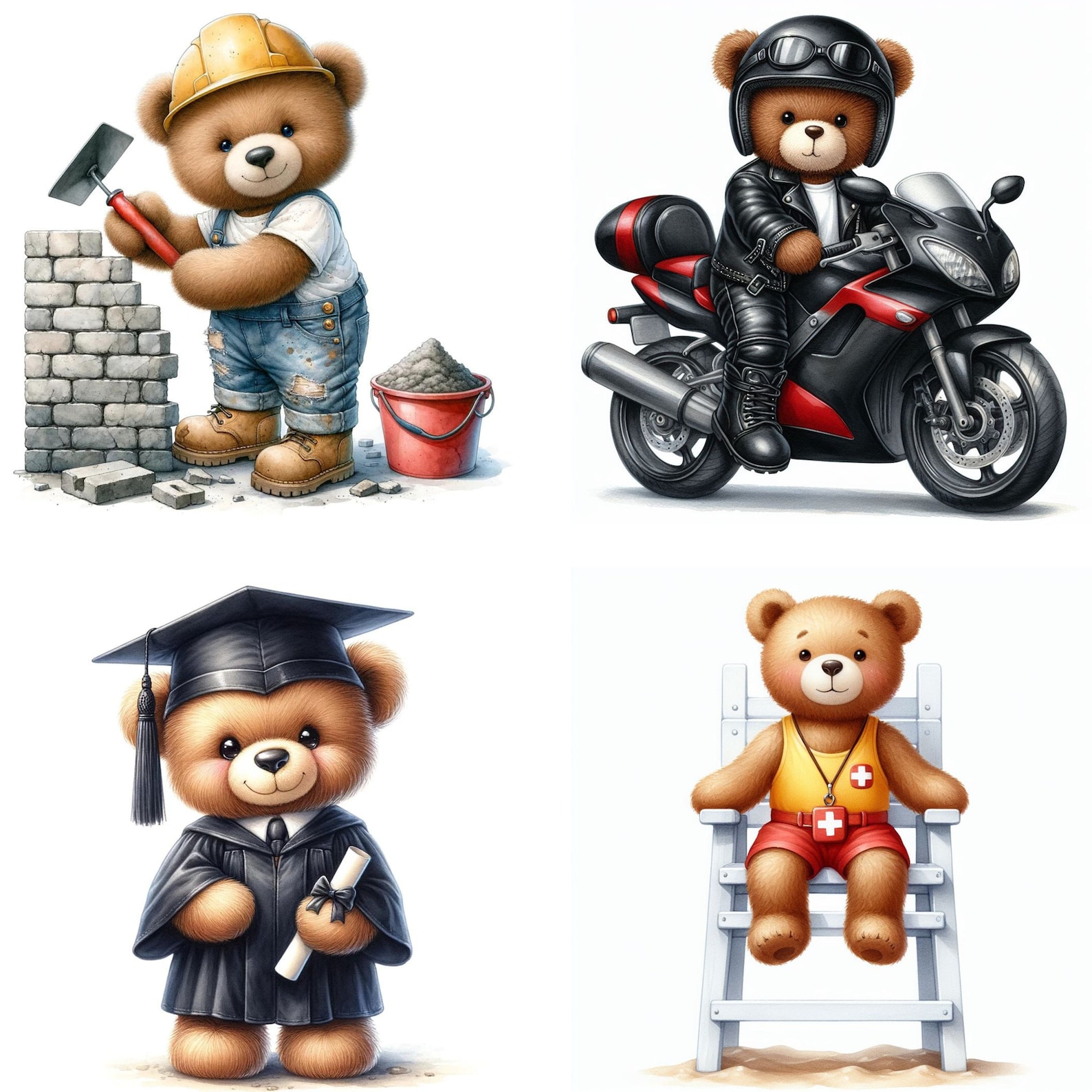 Dress up Teddy Bears, Digital Downloads, Clipart, Watercolour ...