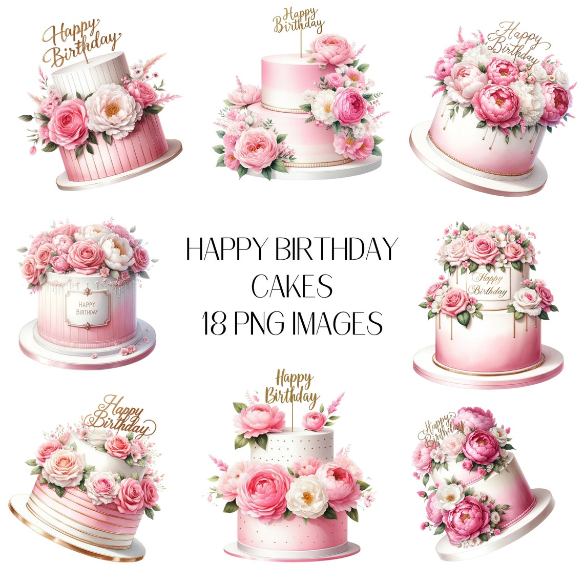 Birthday Clipart, Birthday Cakes, Digital Downloads, 18PNG, Clipart ...
