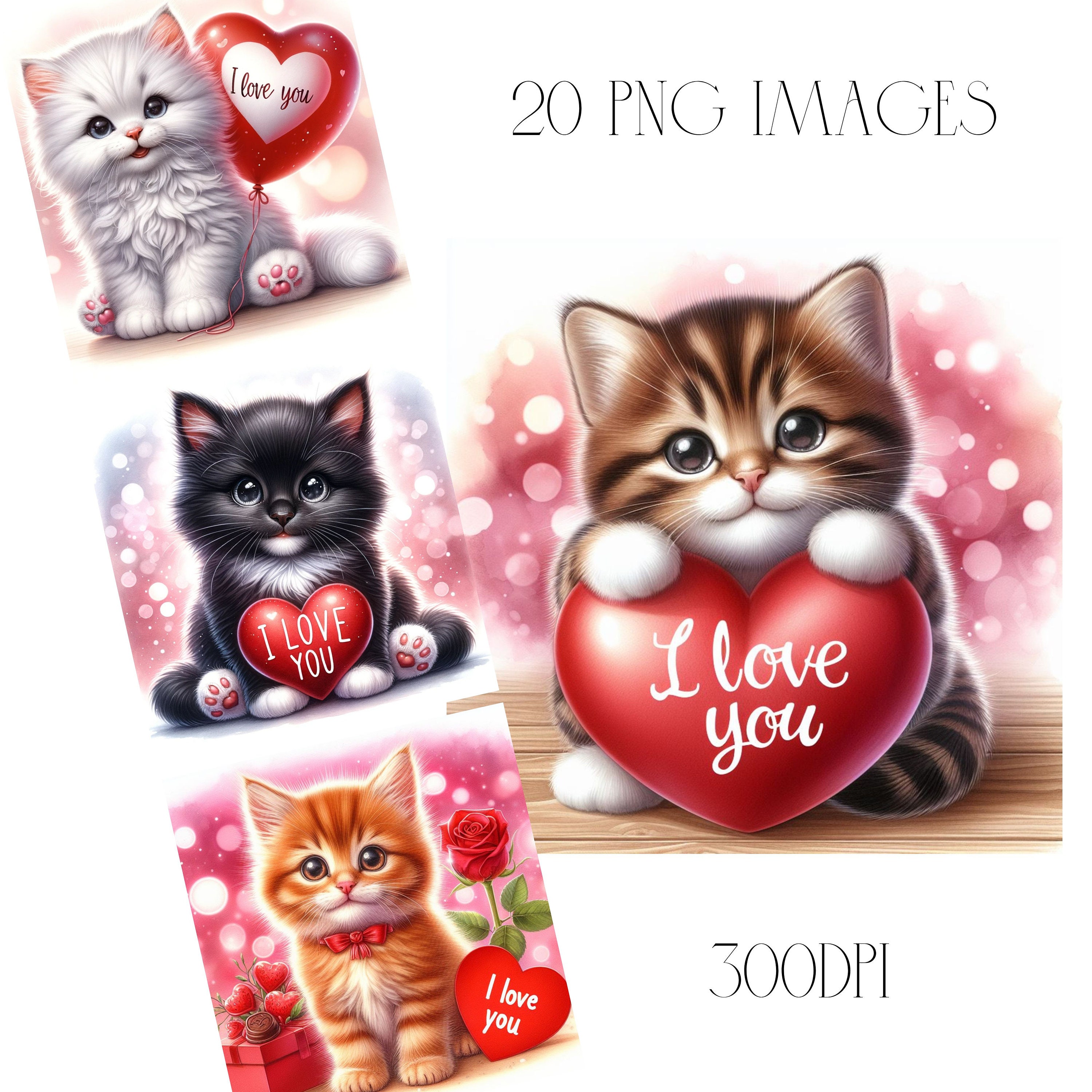 Valentine Kittens Clipart, Digital Downloads, Clipart, Watercolour ...