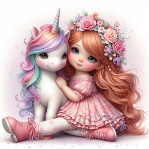 Girls & Unicorns Clipart, Digital Downloads, Clipart, Watercolour ...
