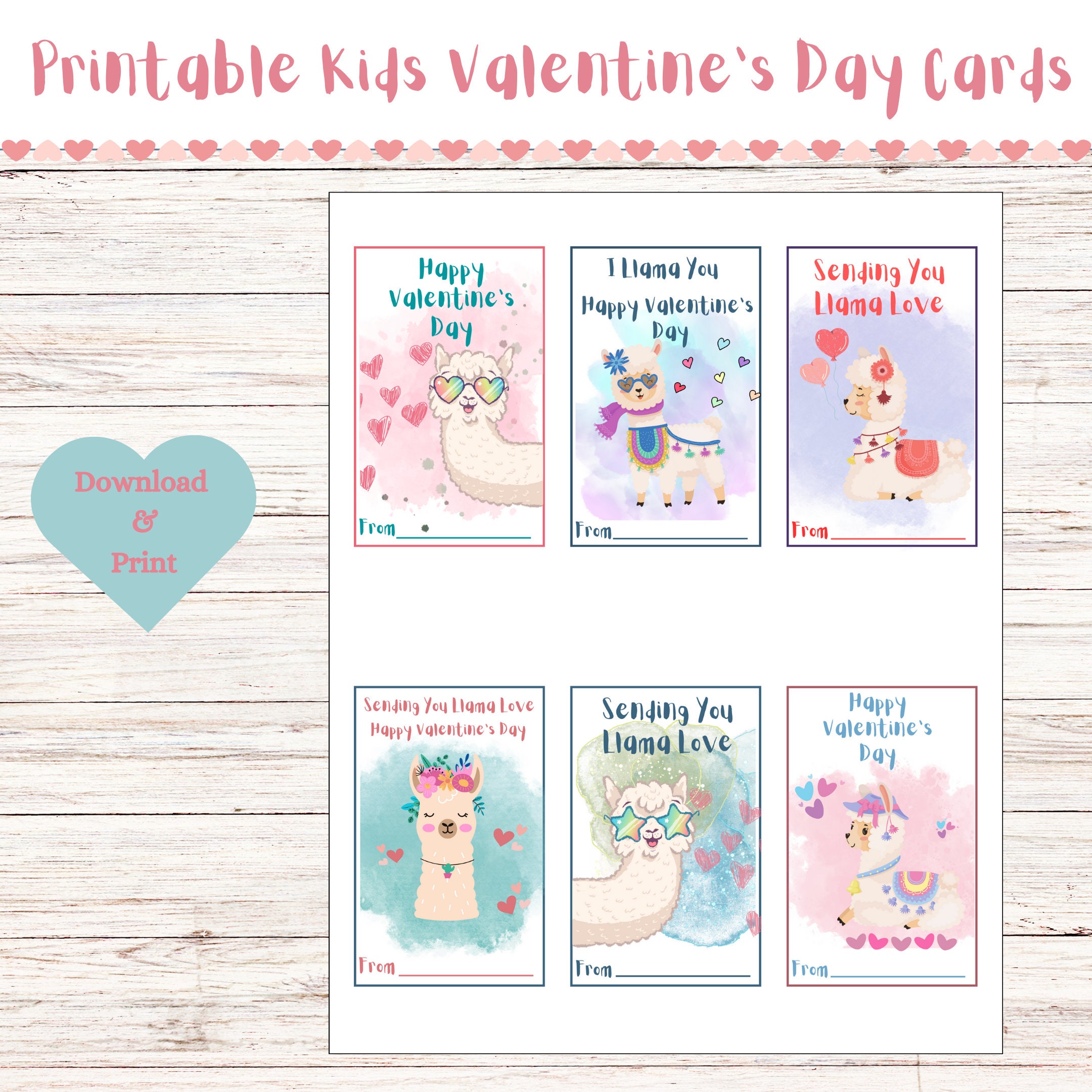 Printable Kid's Valentine's Day Cards / Llama Valentine's / Printables ...