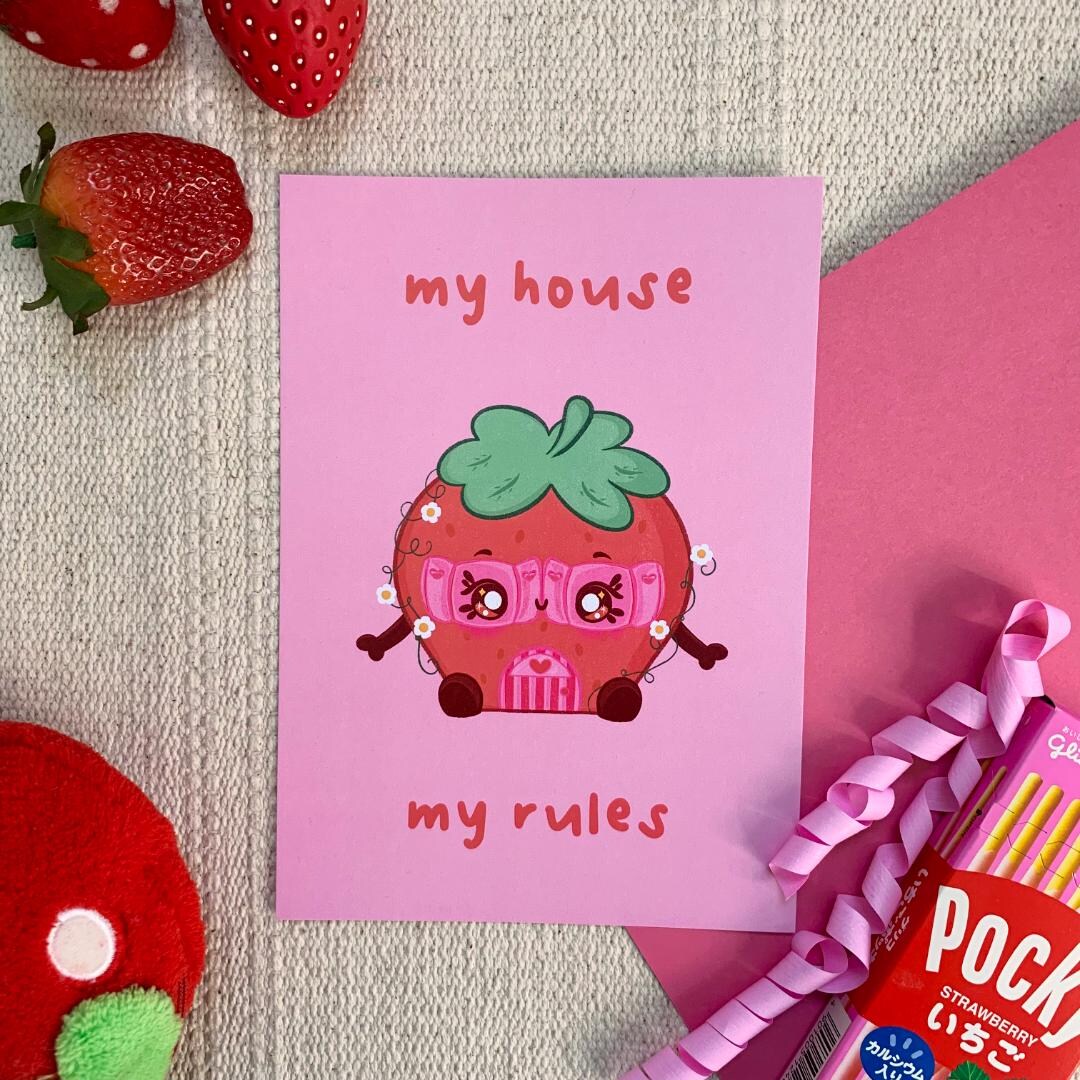 Strawberry Art Print A5 Strawberry Poster Strawberry My House My Rules ...