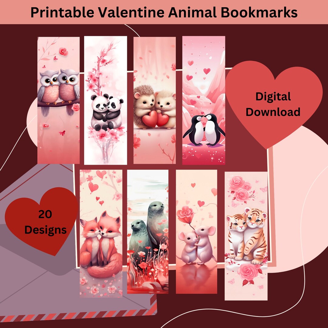 Printable Valentine Animal Bookmarks - Etsy