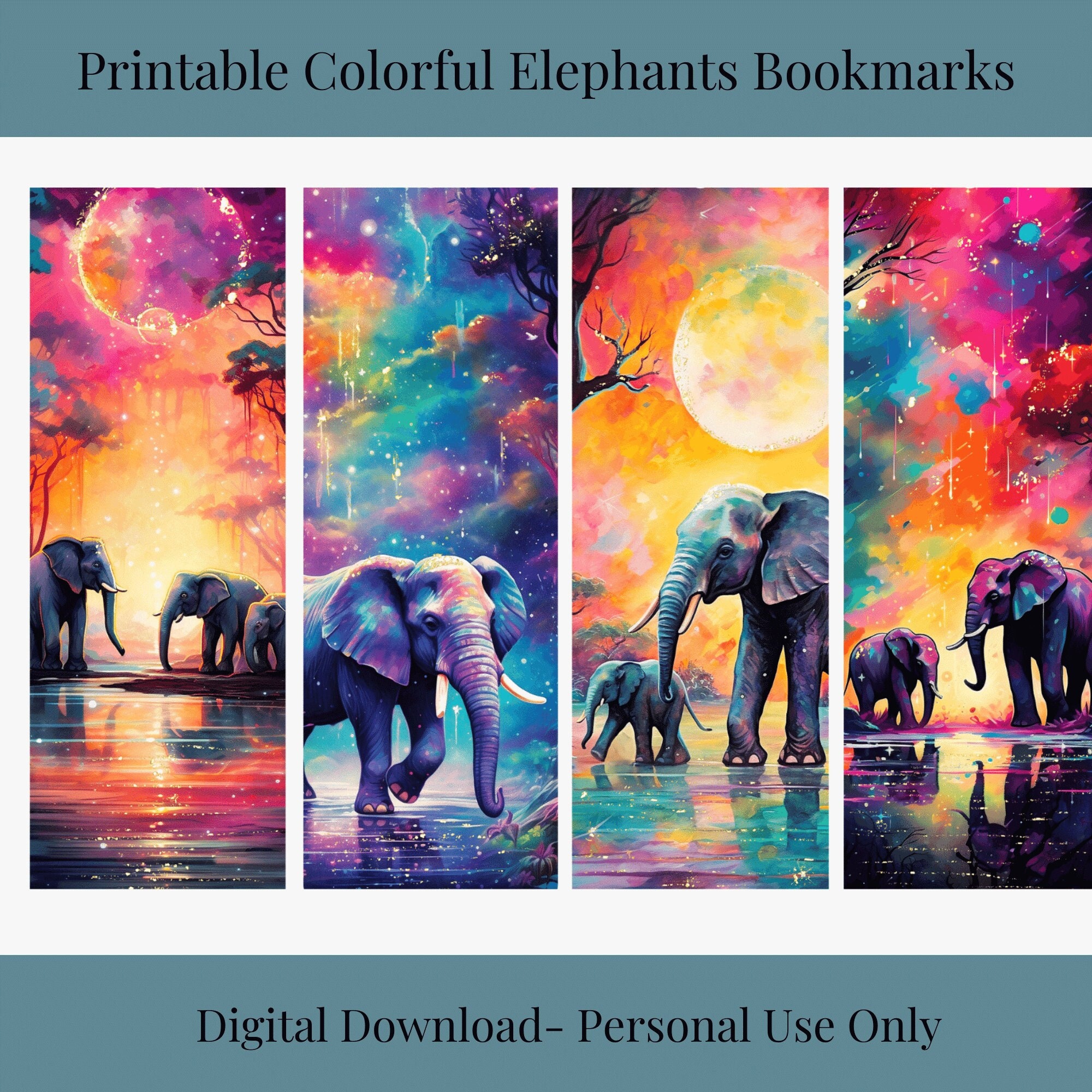 Printable Colorful Elephant Bookmarks - Etsy