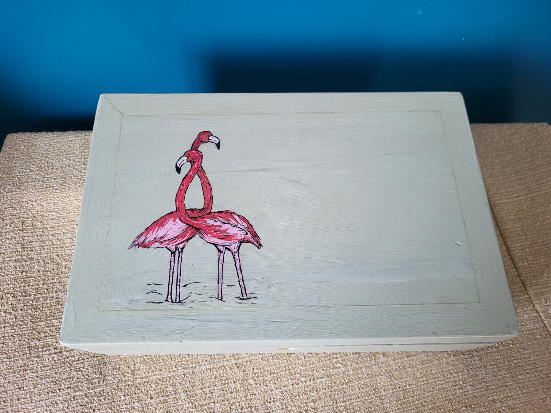 Upcycled Antique Writing Slope With Flamingo's and Palms - Perfect for ...