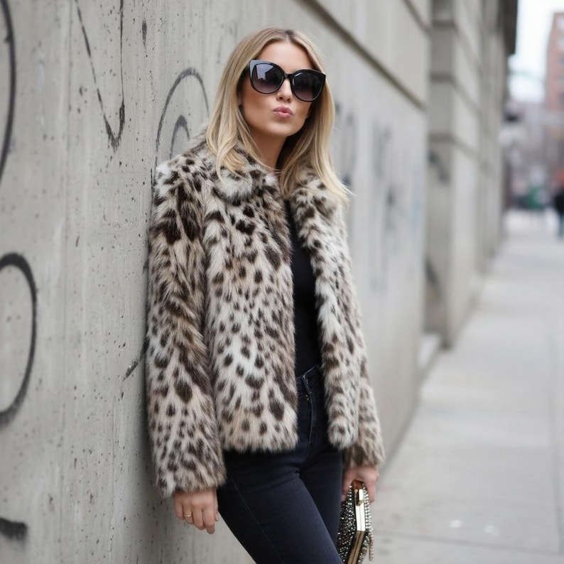 Women’s Leopard Print Faux Fur Coat, Casual Animal Print Warm Coat for ...