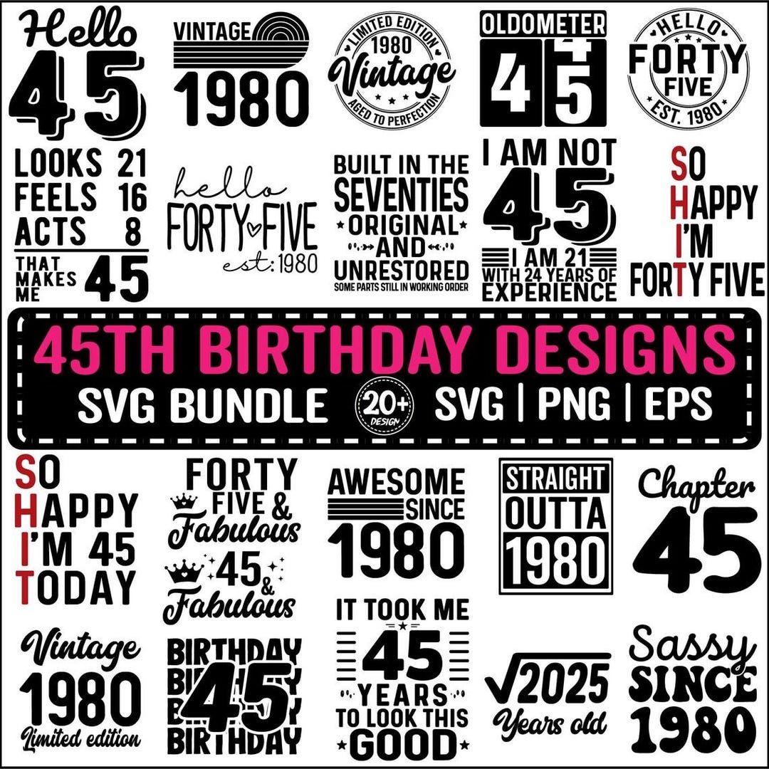 45th Birthday SVG Bundle: Vintage 1980 Designs (digital Download ...