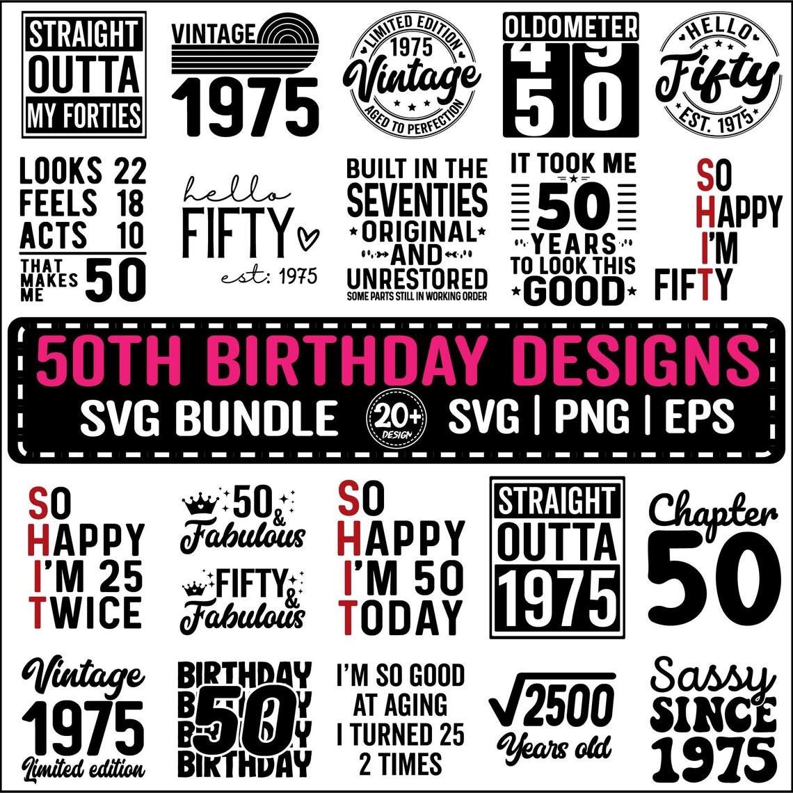 50th Birthday SVG Bundle: Vintage 1975 Designs (digital Download ...