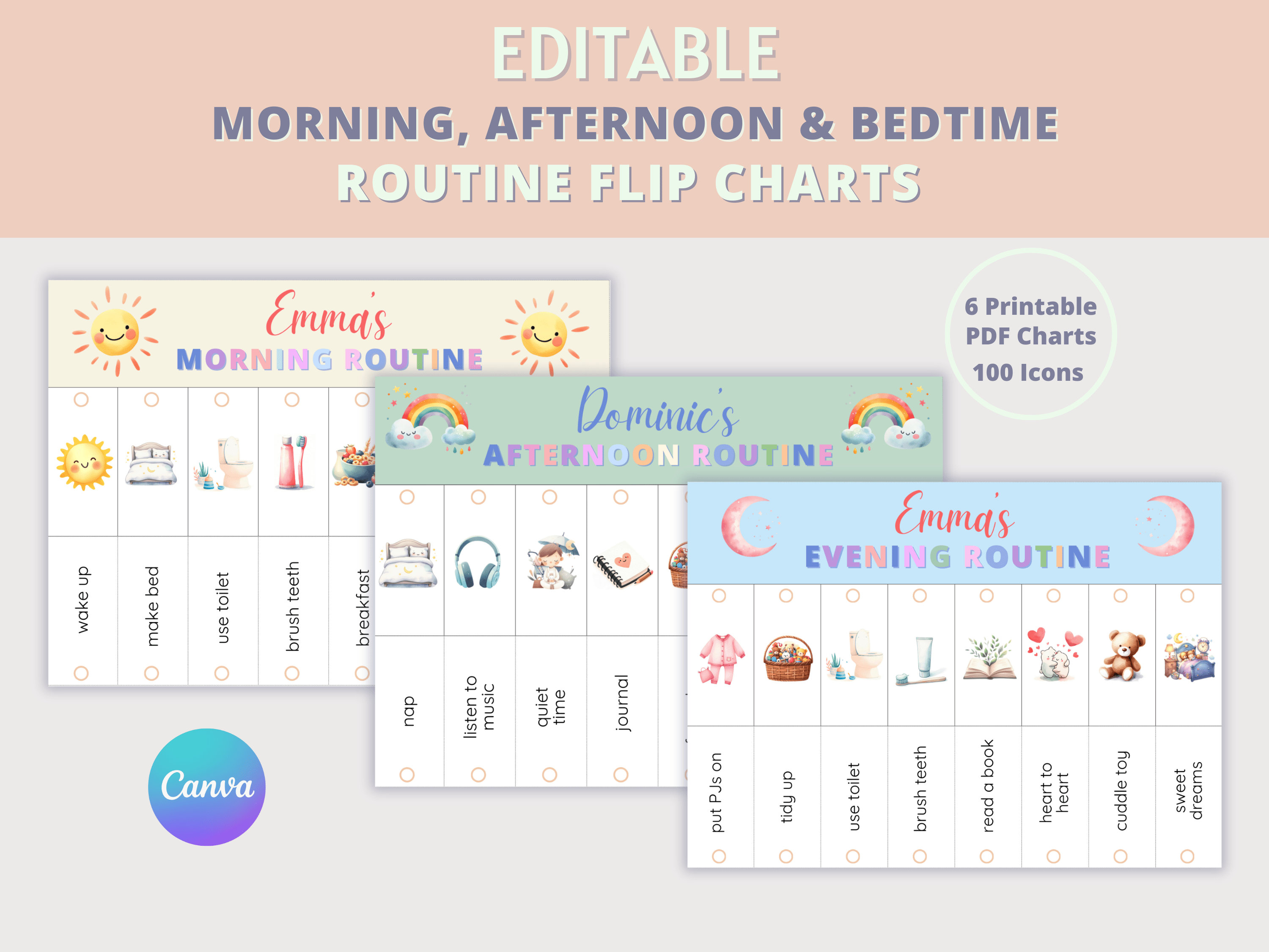 Editable Routine Flip Chart Kids Daily Routine Morning Routine Bedtime ...