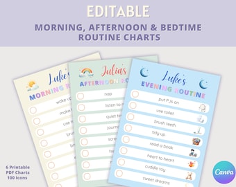 Editable Daily Routine Kids Visual Schedule Morning Schedule Afternoon ...
