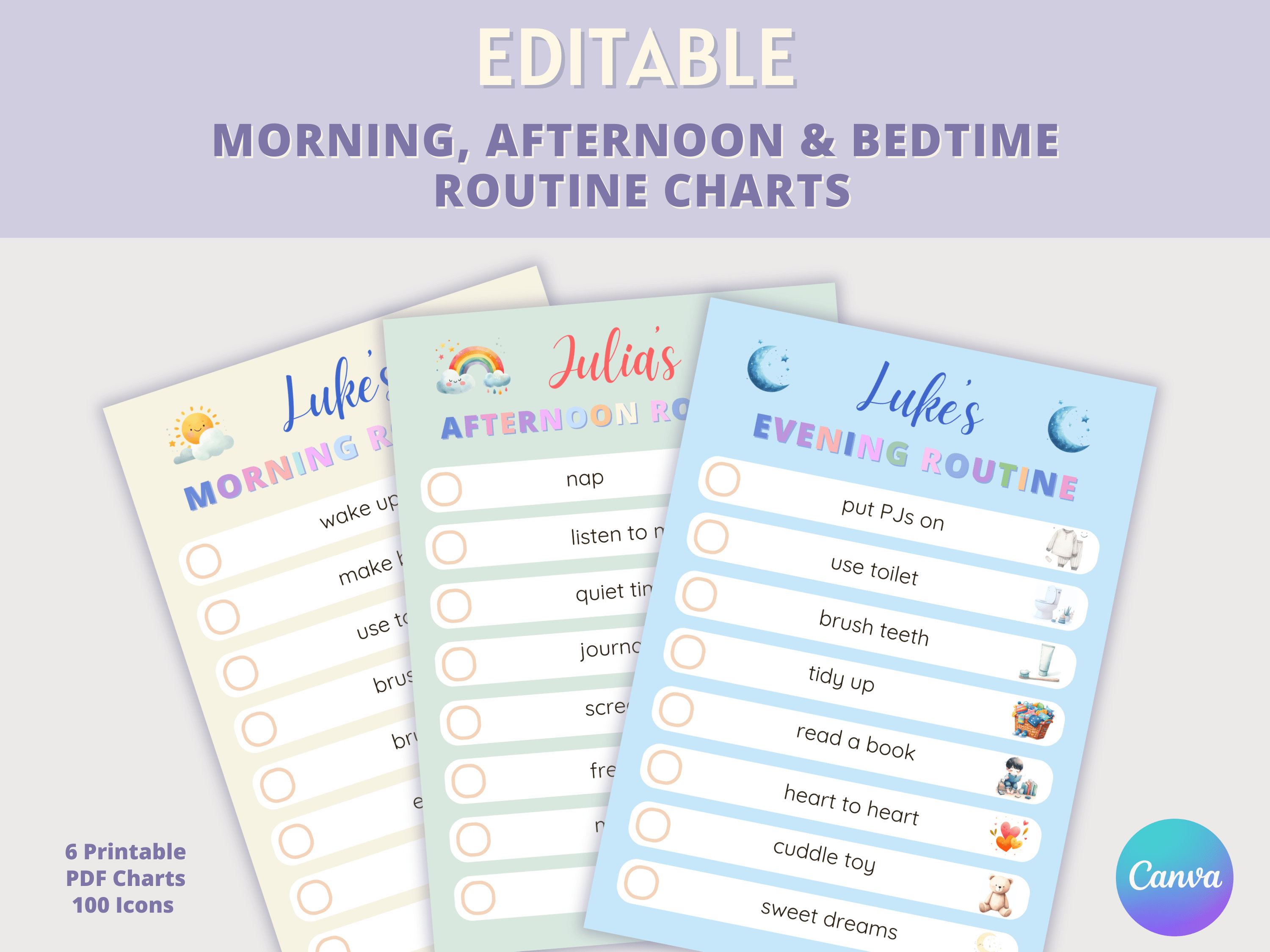 Editable Kids Daily Routine Chart | Morning Routine | Bedtime Routine ...