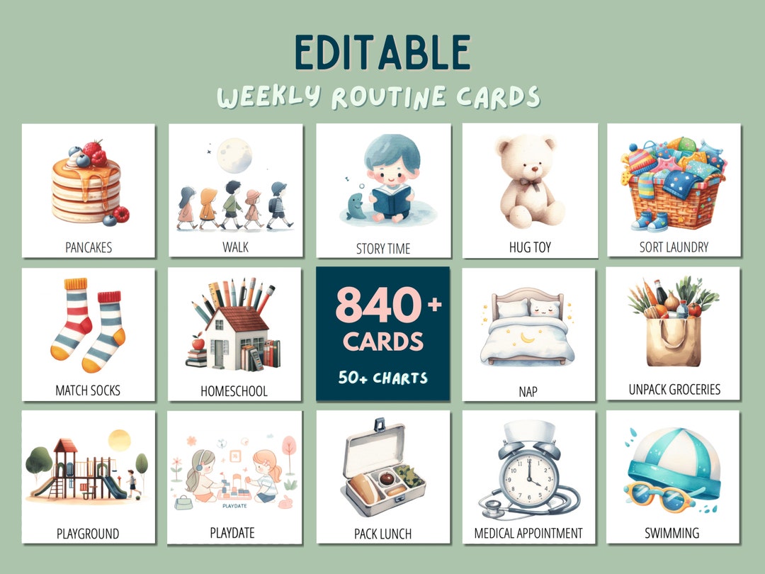 Editable Daily Routine & Weekly Routine Cards for Kids | Chore Charts ...