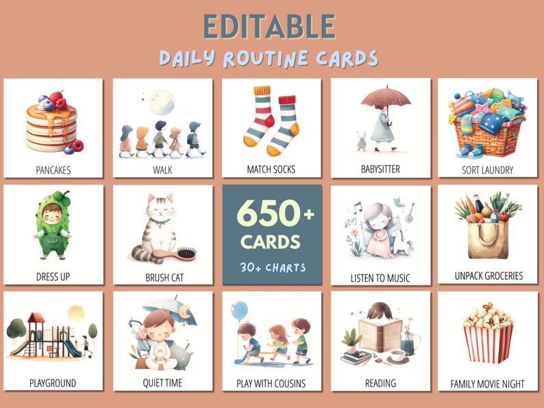 Editable Daily Routine Cards for Kids | Chore Charts | Daily Schedule ...