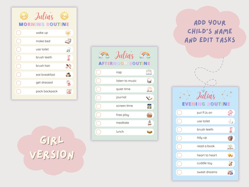 Editable Kids Daily Routine Chart Morning Routine Bedtime Routine ...