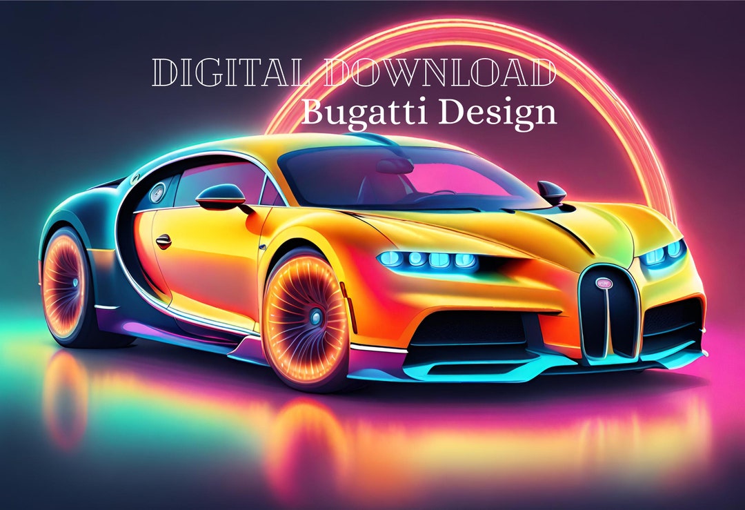 Neon Bugatti Inspired Digital Artwork, Bugatti Design, Car Wall Art ...