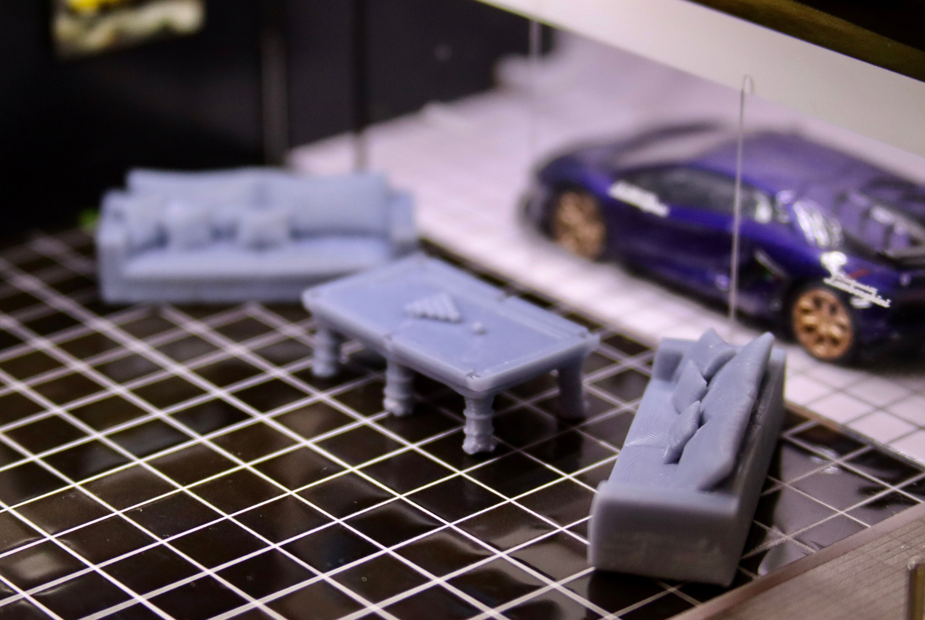 164 Scale Diorama Objects Couches, Pool Table, Fridge for Diorama House ...