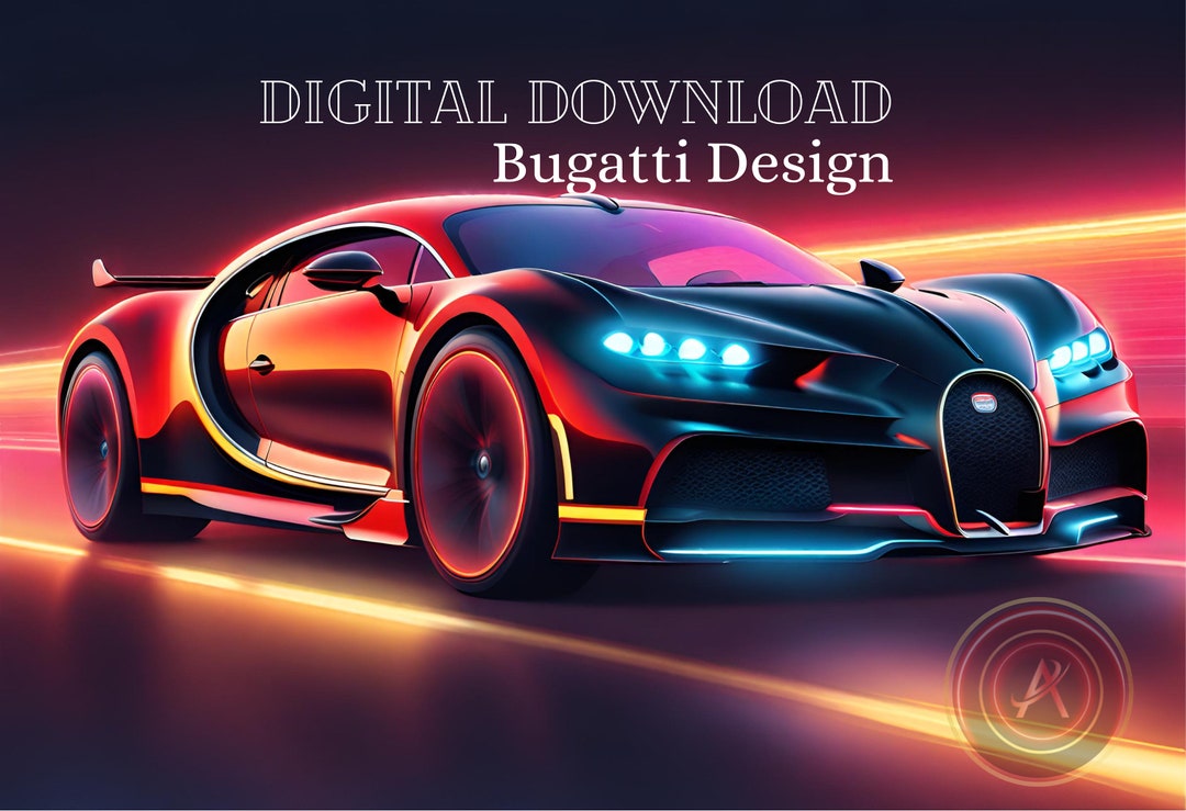 Neon Bugatti Digital Artwork, Bugatti Design, Car Wall Art, Car Design ...