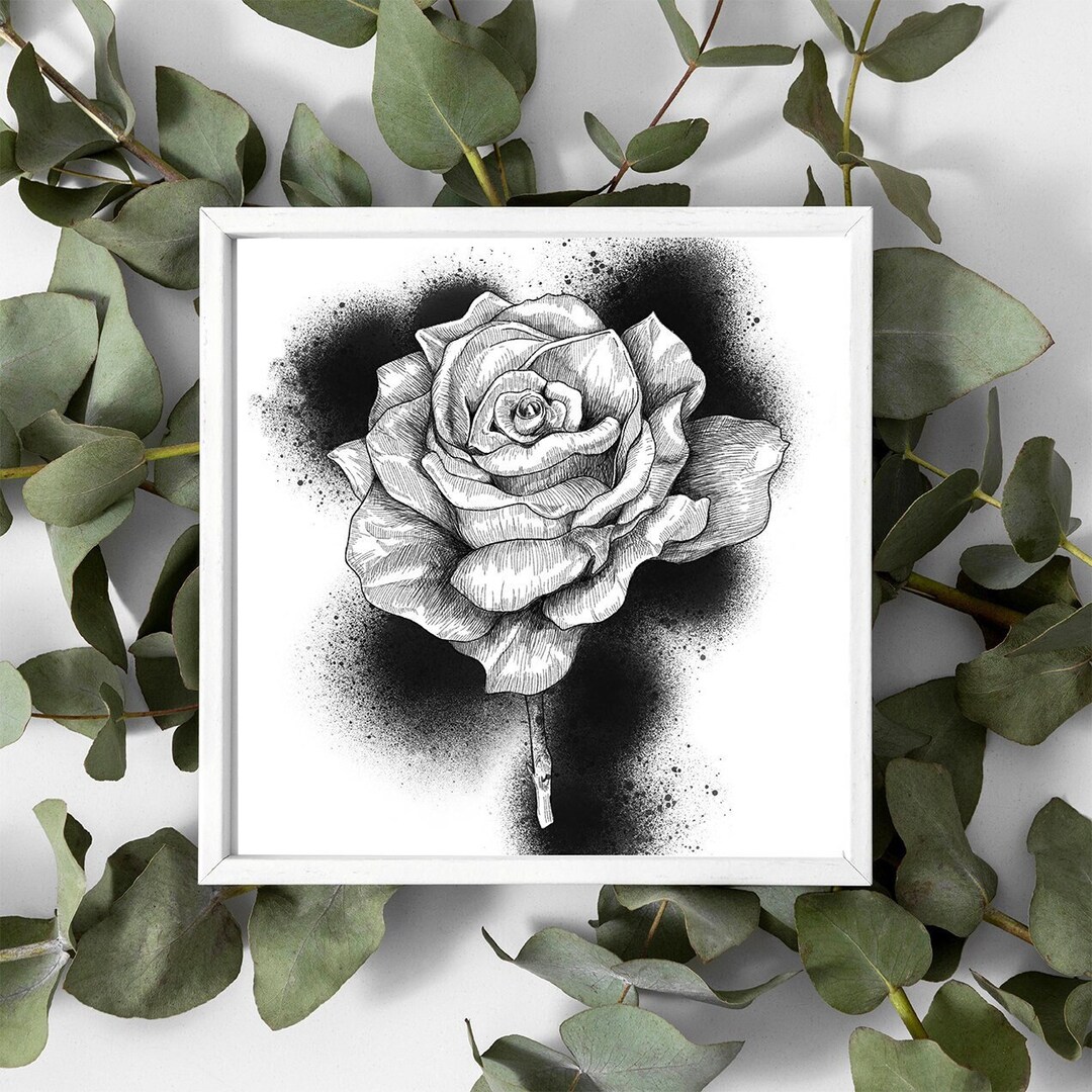 Digital Download Black Rose Drawing Printable Art, Hand Made Floral Art ...