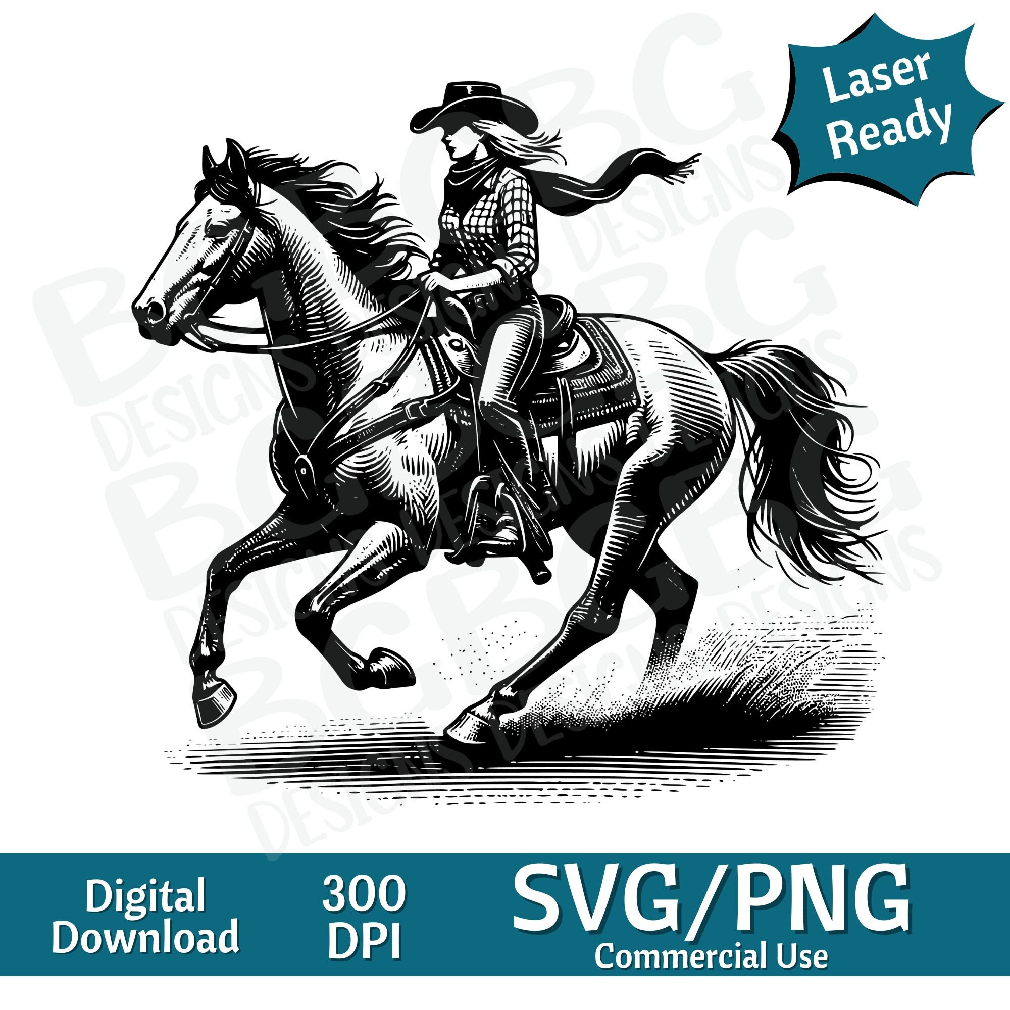 Cowgirl Riding Horse SVG PNG, Rodeo, Horse Rider PNG, Vector Graphic ...