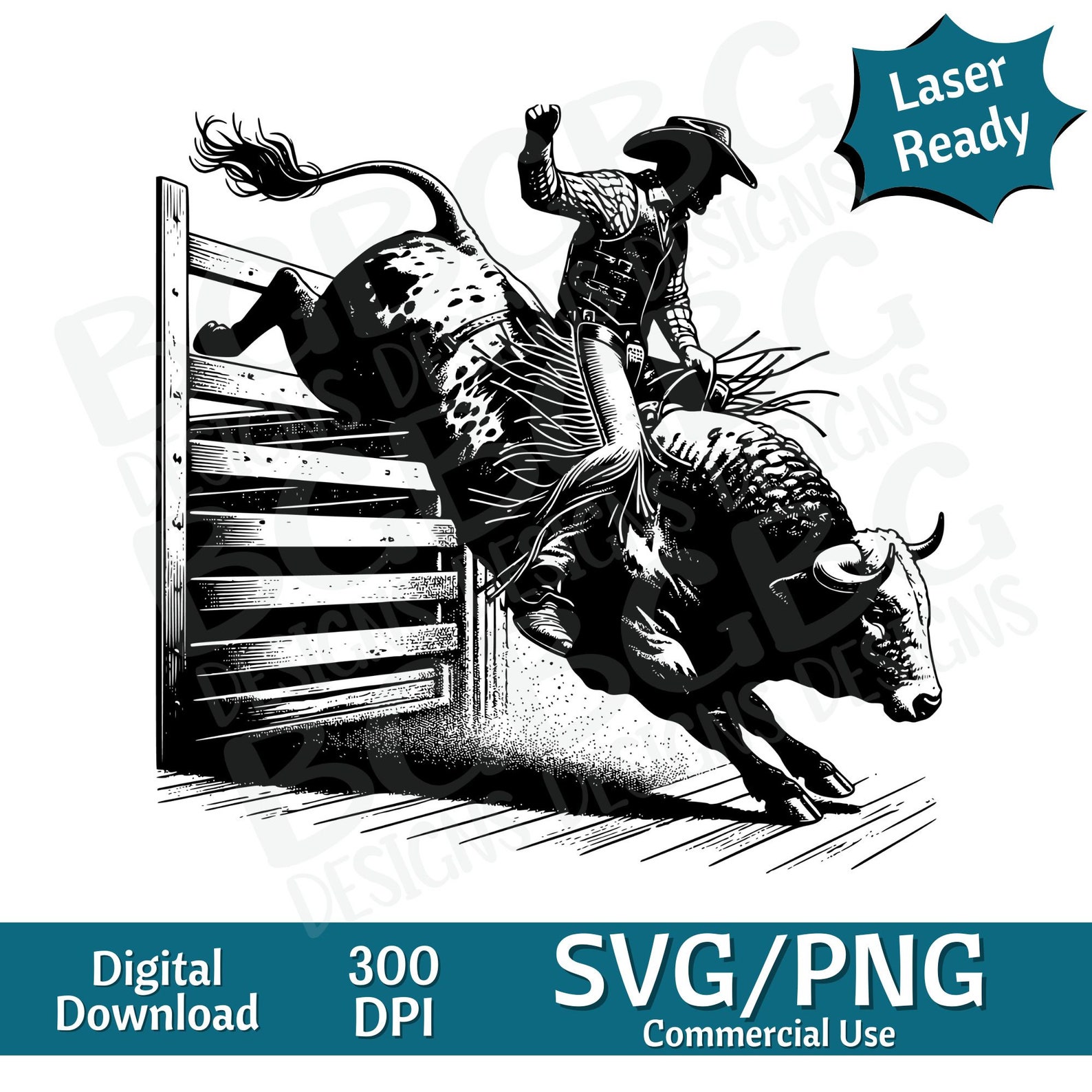 Bucking Bull SVG PNG, Rodeo, Bull Riding PNG, Vector Graphic, Cut Print ...