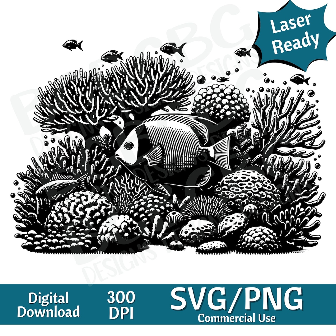 Ocean Reef With Fish SVG PNG, Ocean Svg Vector Graphic, Laser Engraver ...