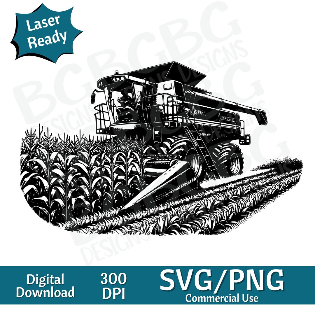 Combine Harvesting Corn SVG PNG, Vector Graphic, Laser Engraver, Cnc ...