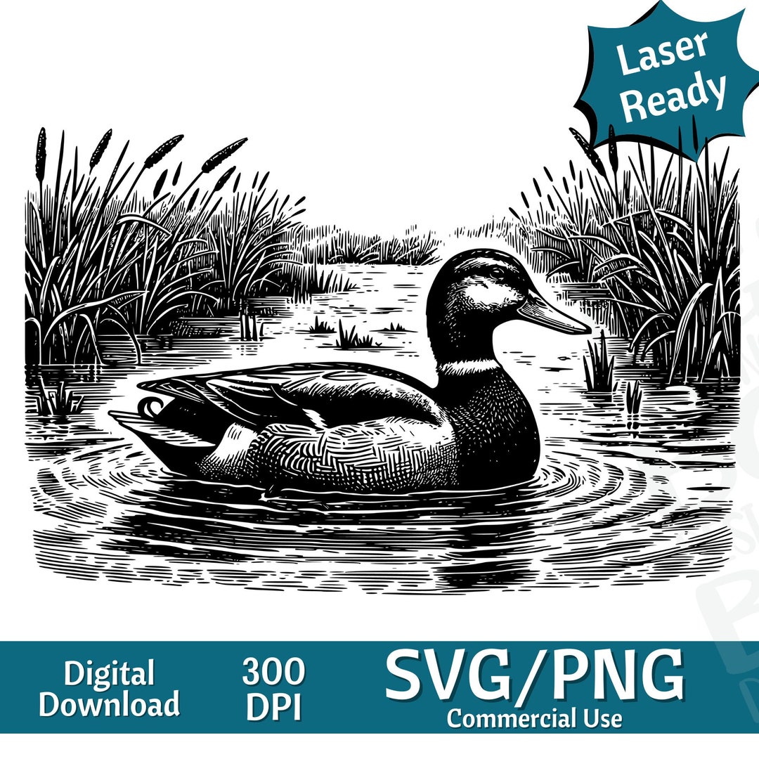 Mallard Duck in Marsh SVG PNG, Vector Graphic Design Cut Print Cnc ...