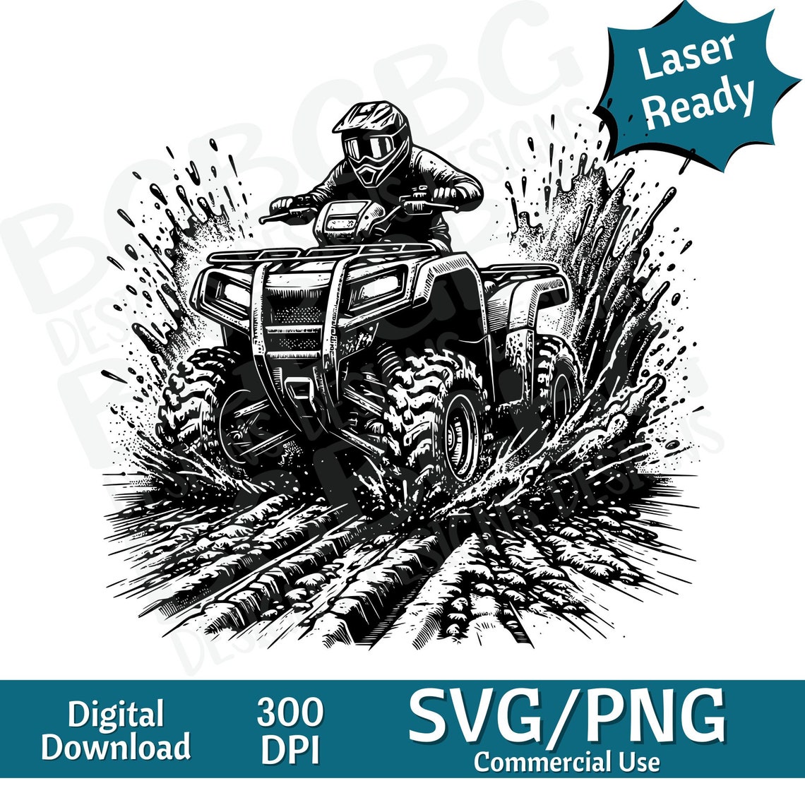 ATV in Mud SVG PNG, Quad, 4 Wheeler, Vector Graphic, Laser Engraver ...