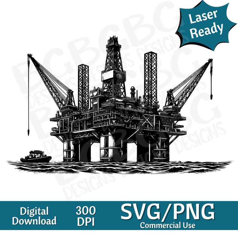 Oil Rig SVG PNG, off Shore Rig, Ocean Svg Vector Graphic, Laser ...
