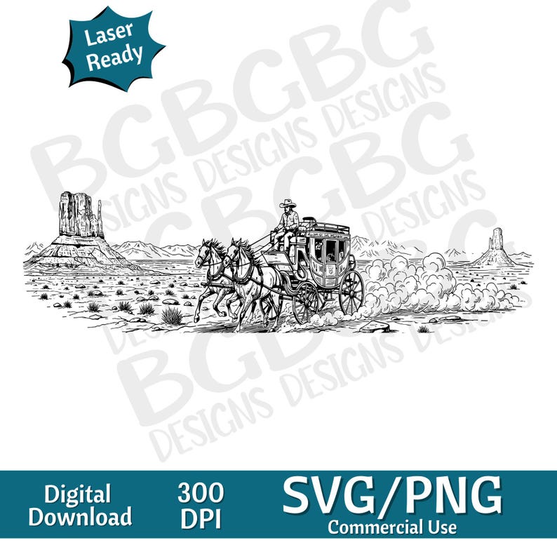 Stagecoach SVG PNG, Old West, Desert, Vector Graphic, Cut Print, Cnc ...