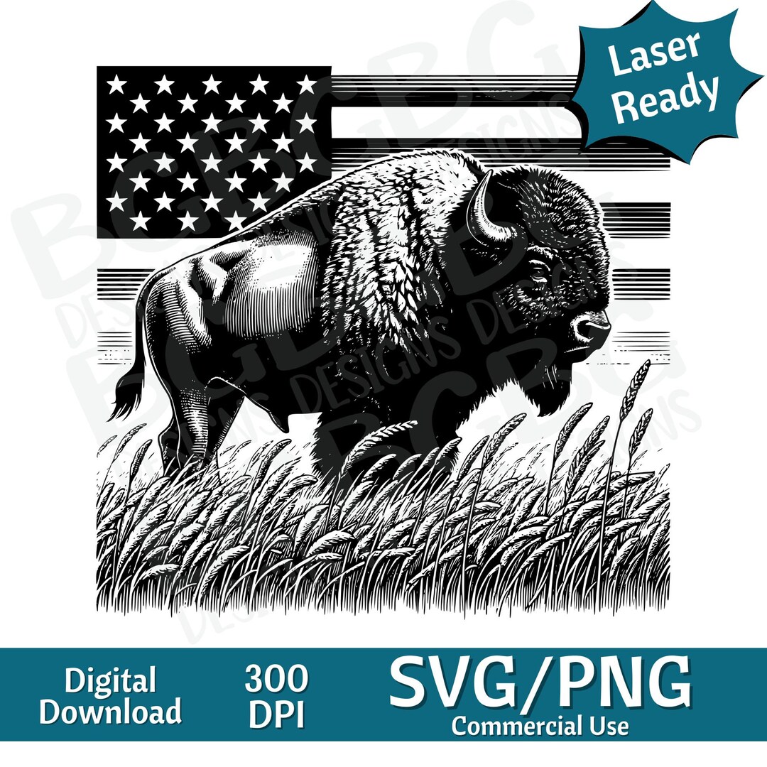 Buffalo With Flag Background SVG PNG, Vector Graphic, Laser Engraver ...