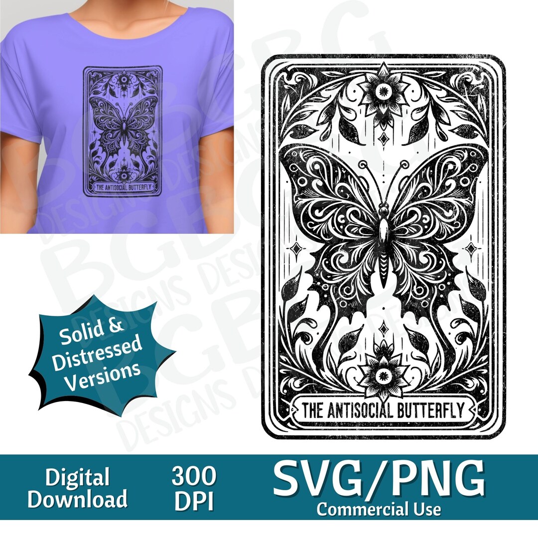 Antisocial Butterfly Tarot Card SVG PNG , Funny, Spiritual, Sublimation ...