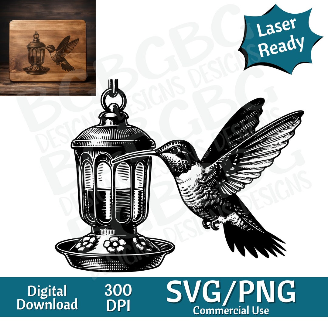 Hummingbird and Feeder SVG PNG, Vector Graphic, Laser Engraver, Cnc ...