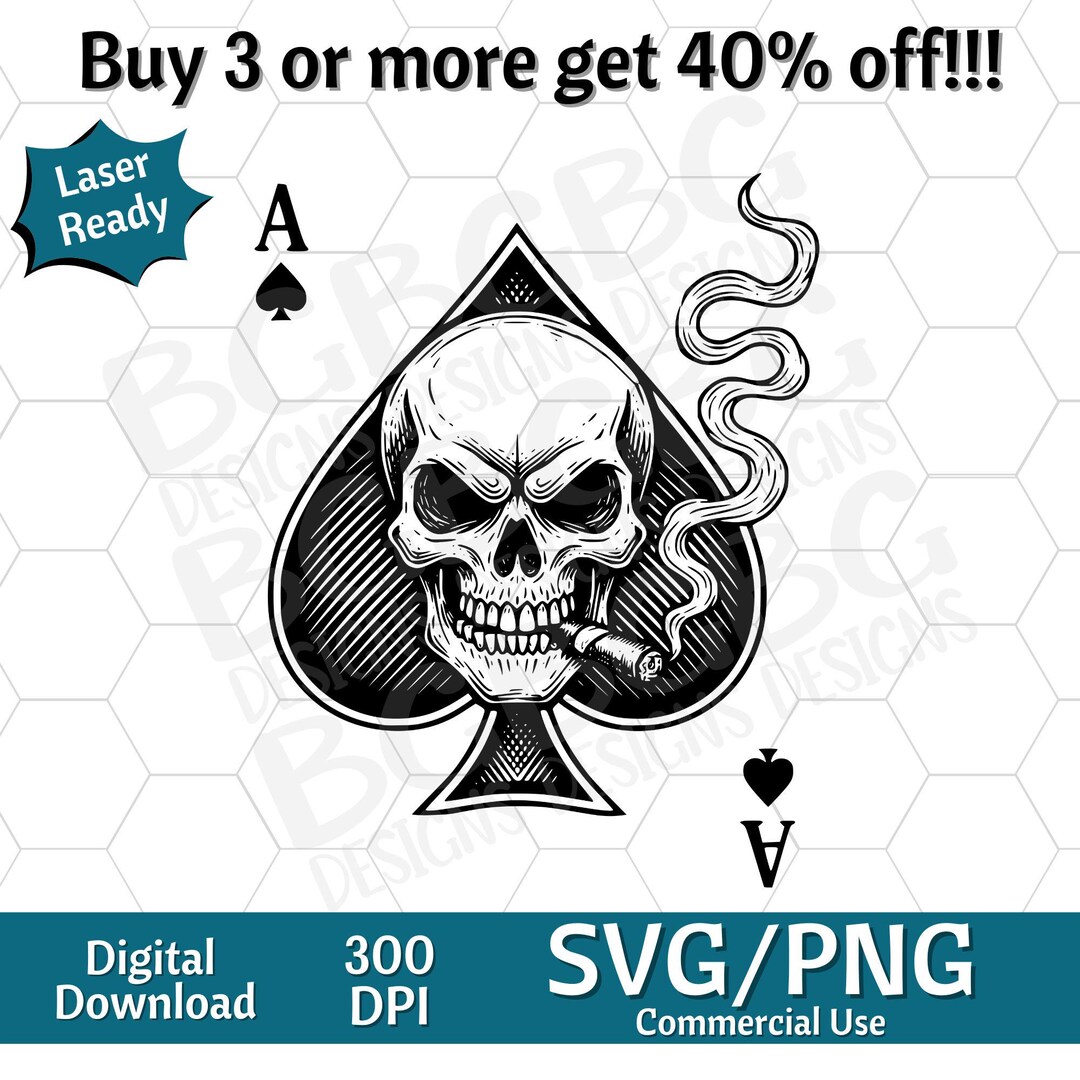 Skull Smoking Ace of Spades SVG PNG , Sublimation Design, Skeleton ...