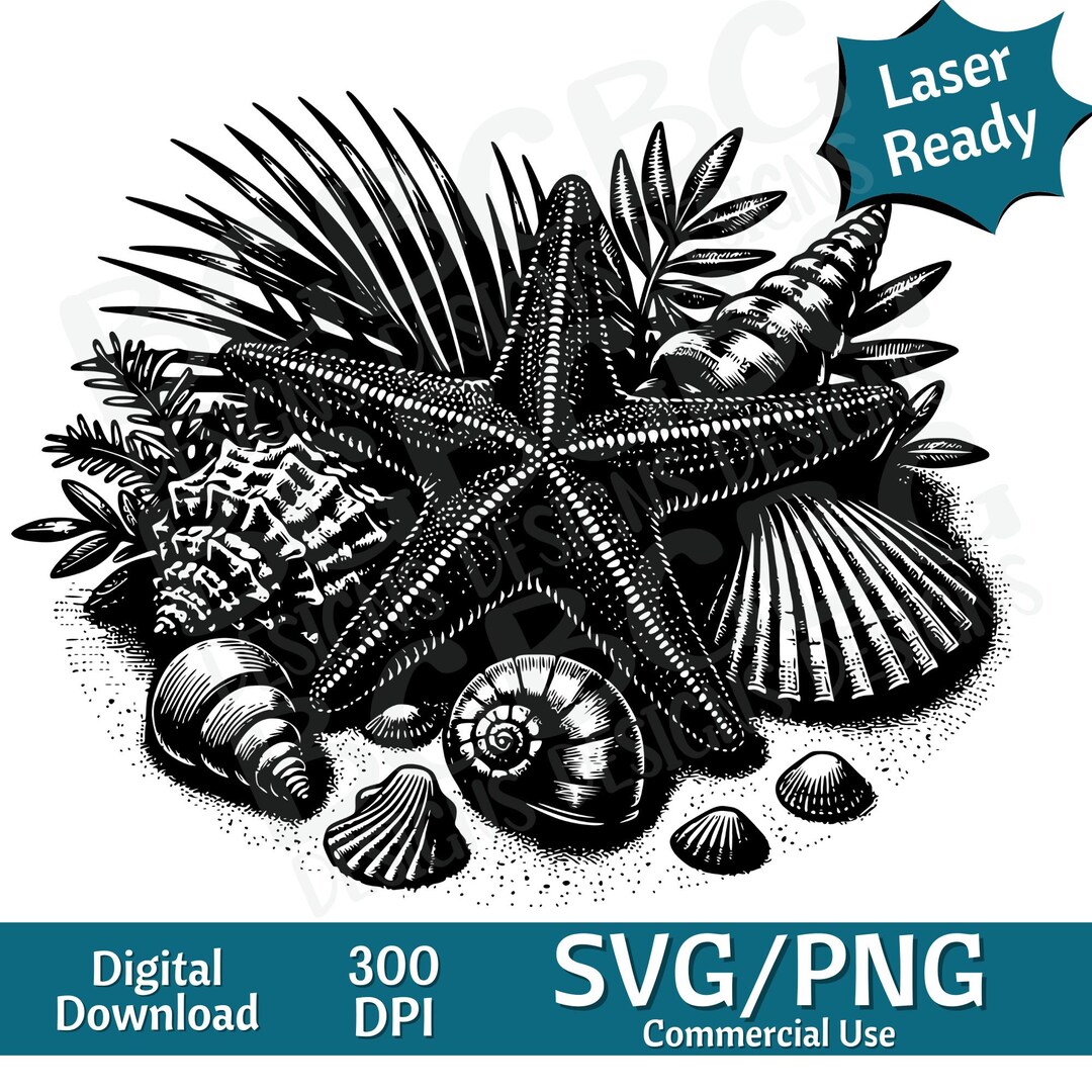 Starfish and Seashells SVG PNG, Ocean Svg Vector Graphic, Laser ...