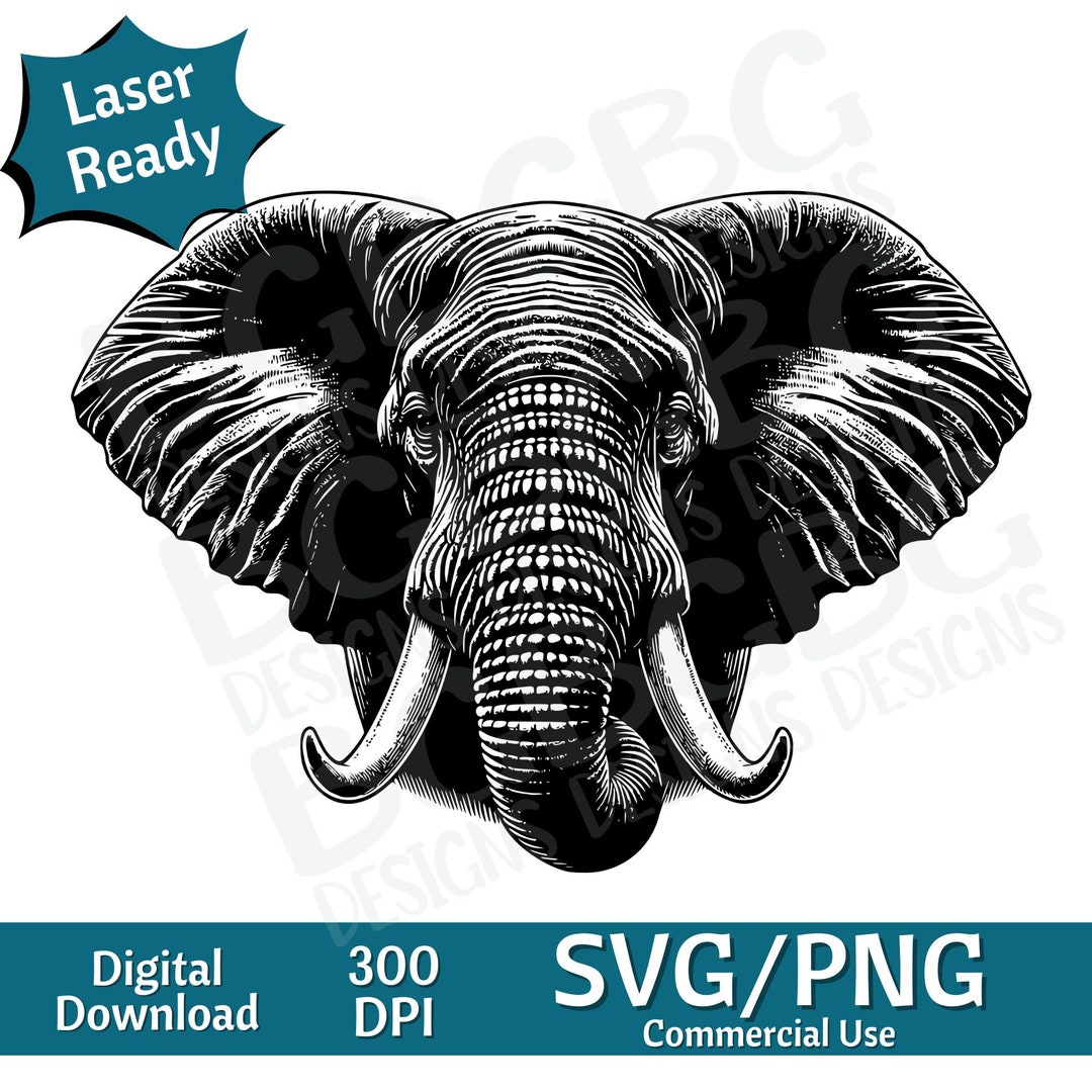Elephant Head SVG PNG, Vector Graphic, Laser Engraver, Cnc, Clip Art ...
