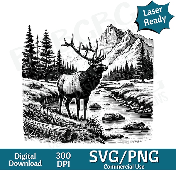 Elk Art Mountains - Etsy