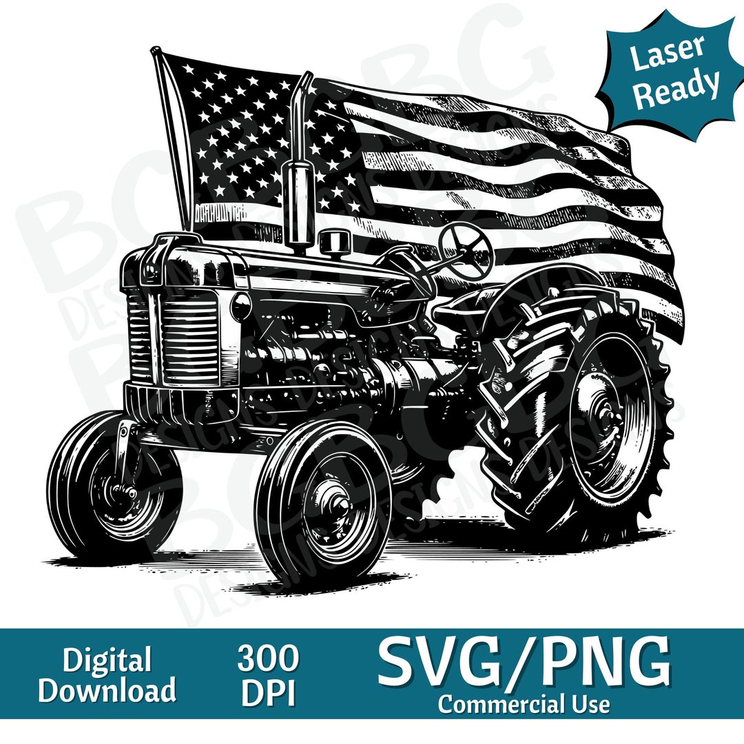 Tractor With Flag, Farming, SVG PNG, Vector Graphic, Laser Engraver ...