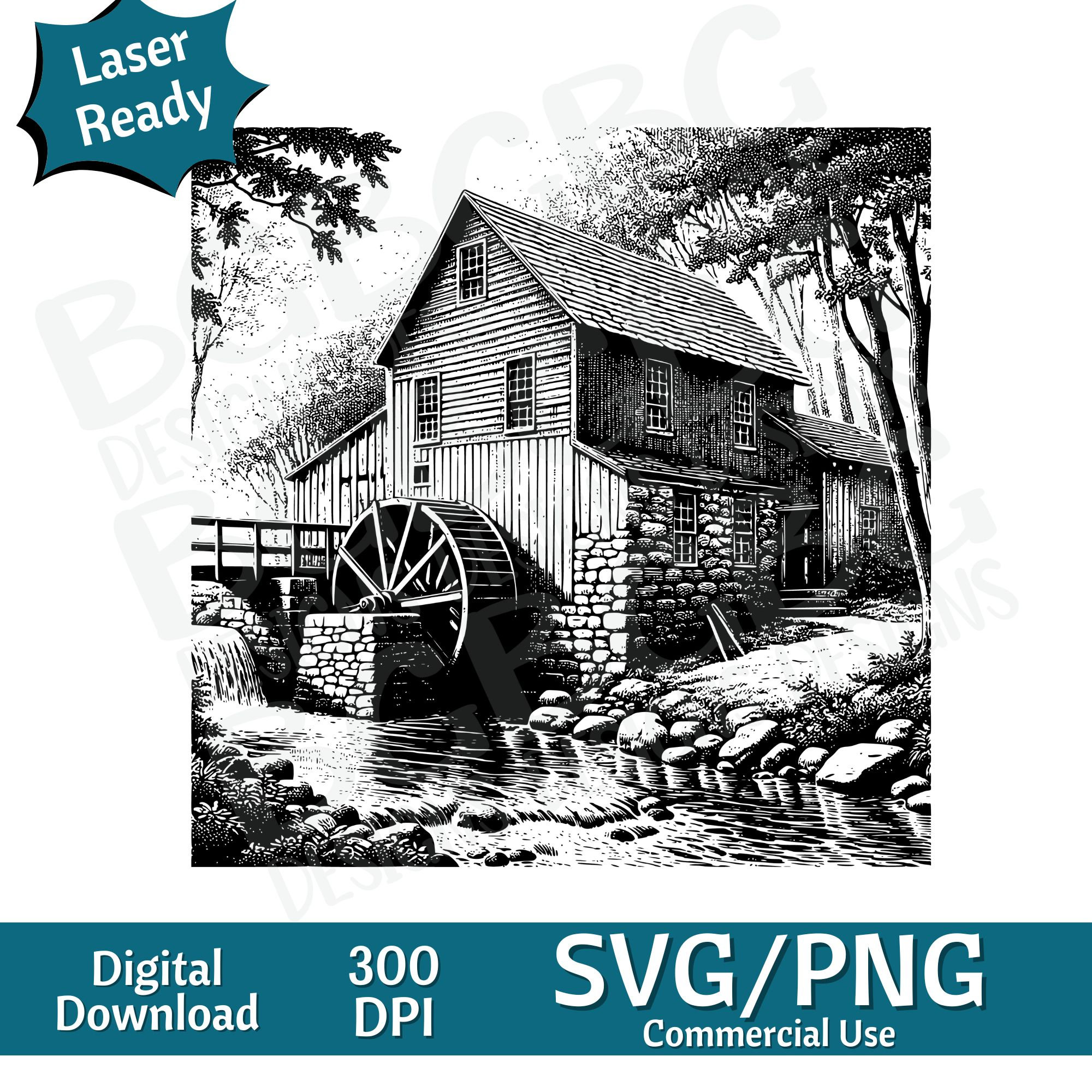Old Grist Mill SVG PNG, Vector Graphic, Laser Engraver, Cnc, Clip Art ...