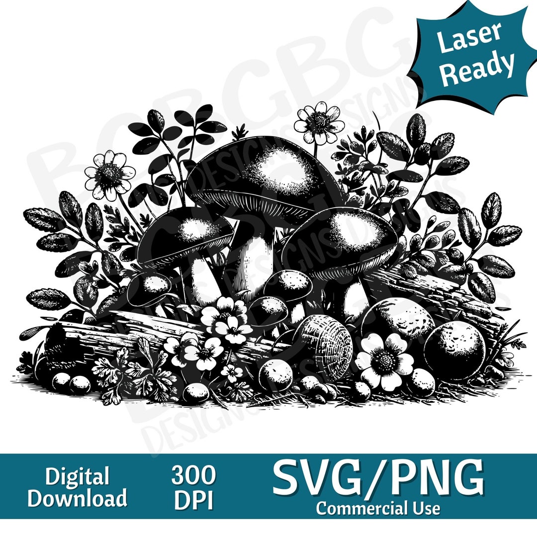 Mushrooms and Flowers SVG PNG, Vector Graphic, Laser Engraver, Cnc ...