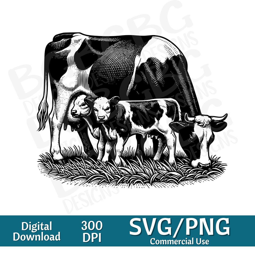 Holstein and Calves Cow SVG, Animal Clipart, Cute Animal, Farm, Vector ...